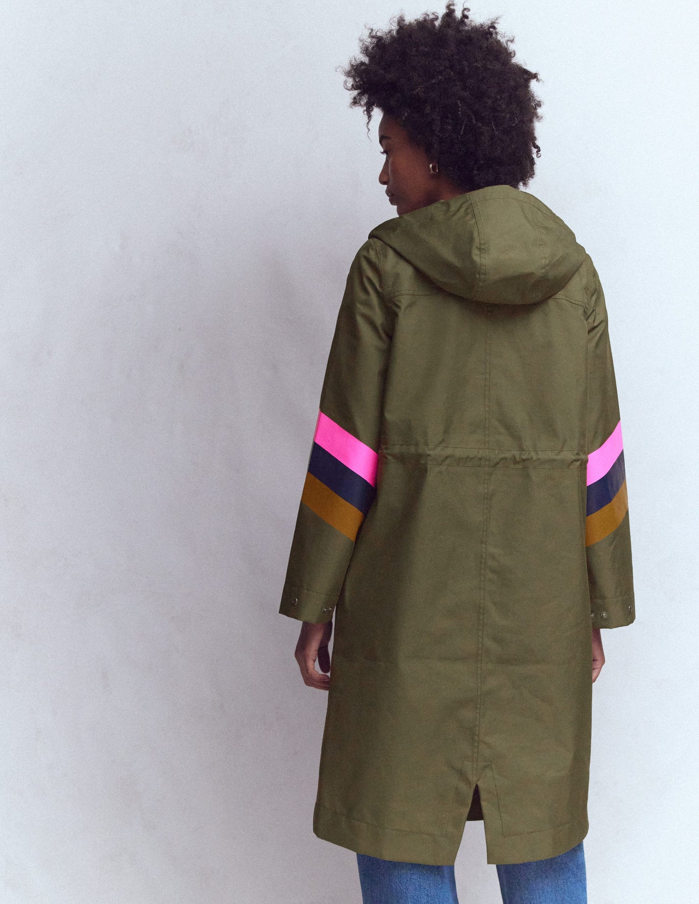 Striped Longline Rain Mac-Woodland Green Stripe | Boden USA