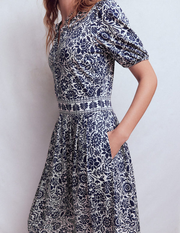 Amber Pleat Jersey Midi Dress-Navy, Meadow Scatter | Boden USA
