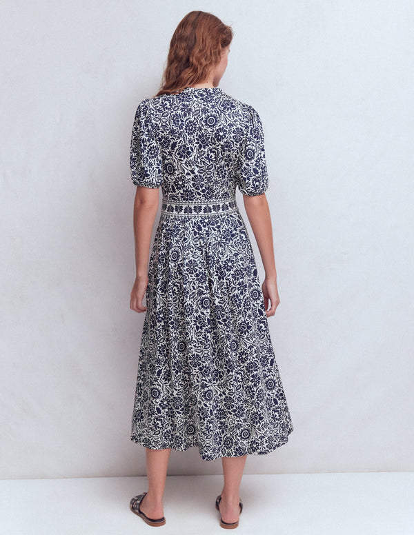 Amber Pleat Jersey Midi Dress-Navy, Meadow Scatter | Boden USA