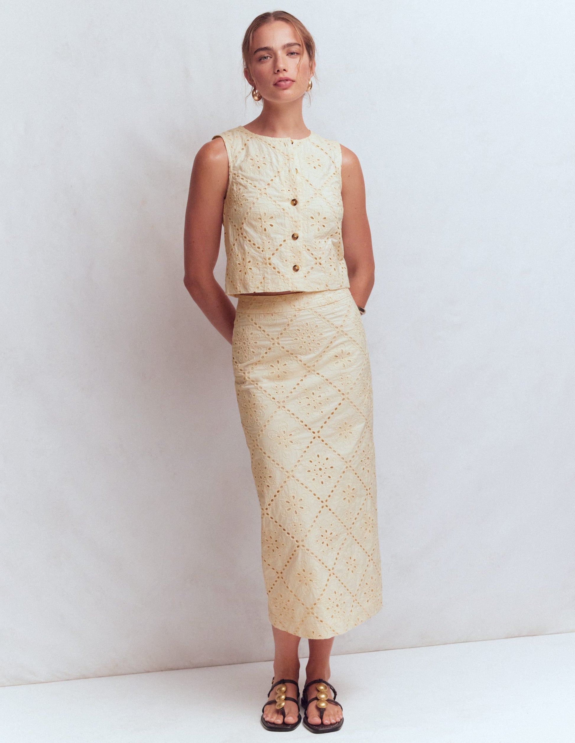 Andrea Cotton Shell Top - Ivory broderie | Boden USA