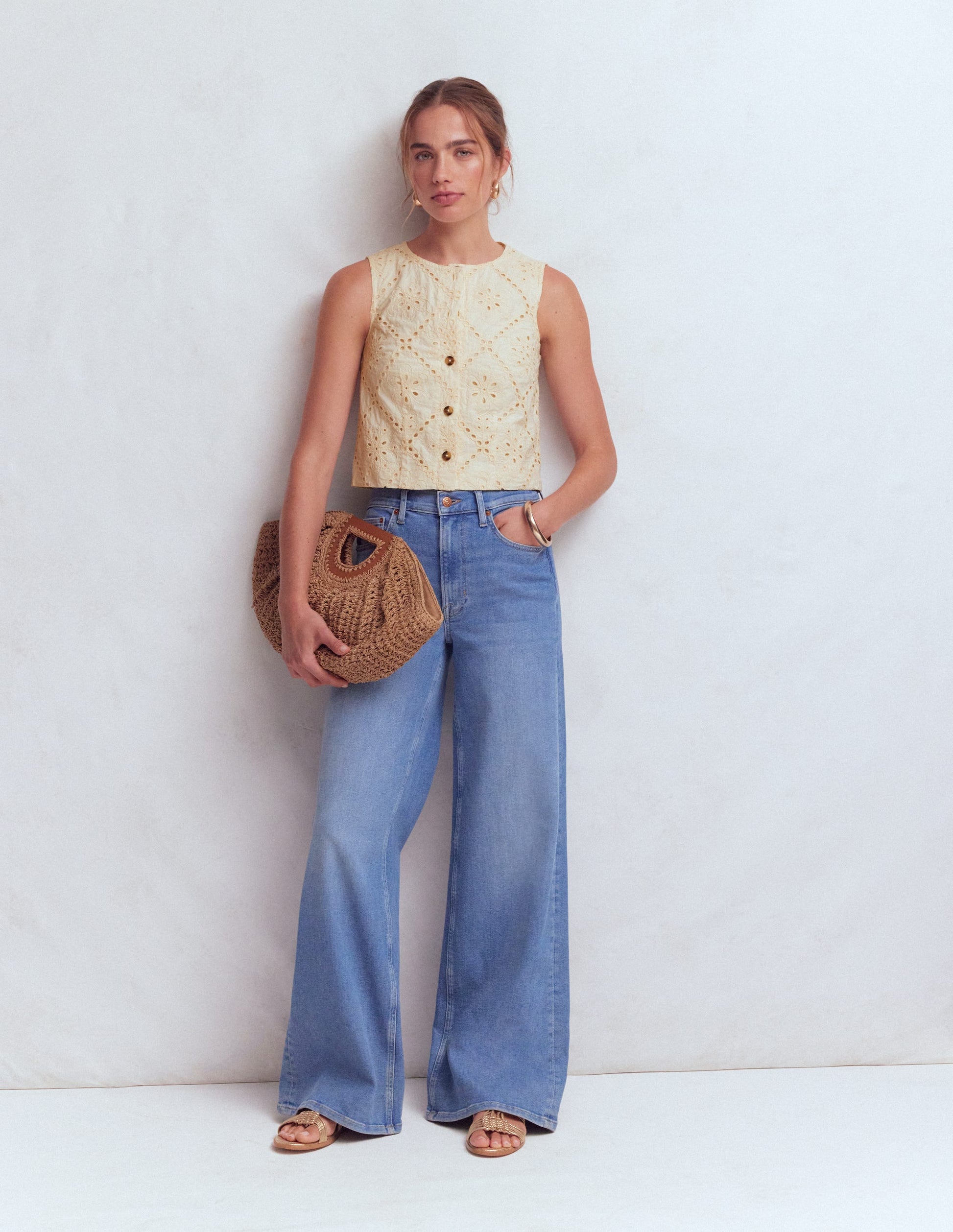 Andrea Cotton Shell Top - Ivory broderie | Boden USA